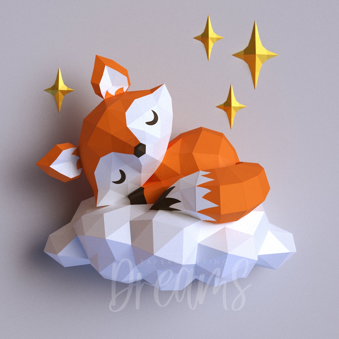 Papercraft Templates Baby Fox on A Small Cloud PDF SVG DXF - Etsy