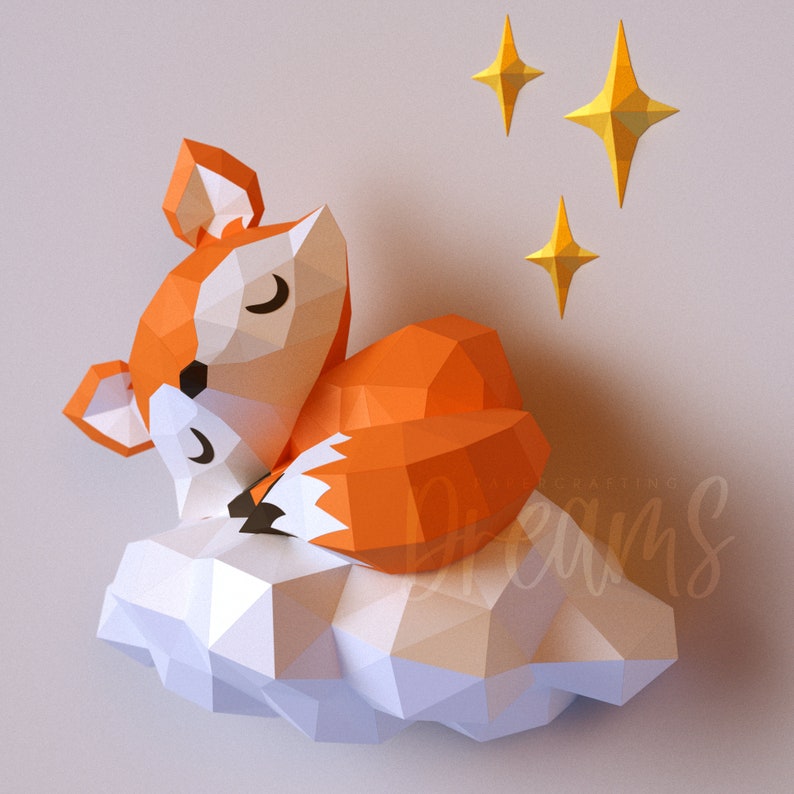 Papercraft Templates Baby Fox on A Small Cloud PDF SVG DXF - Etsy