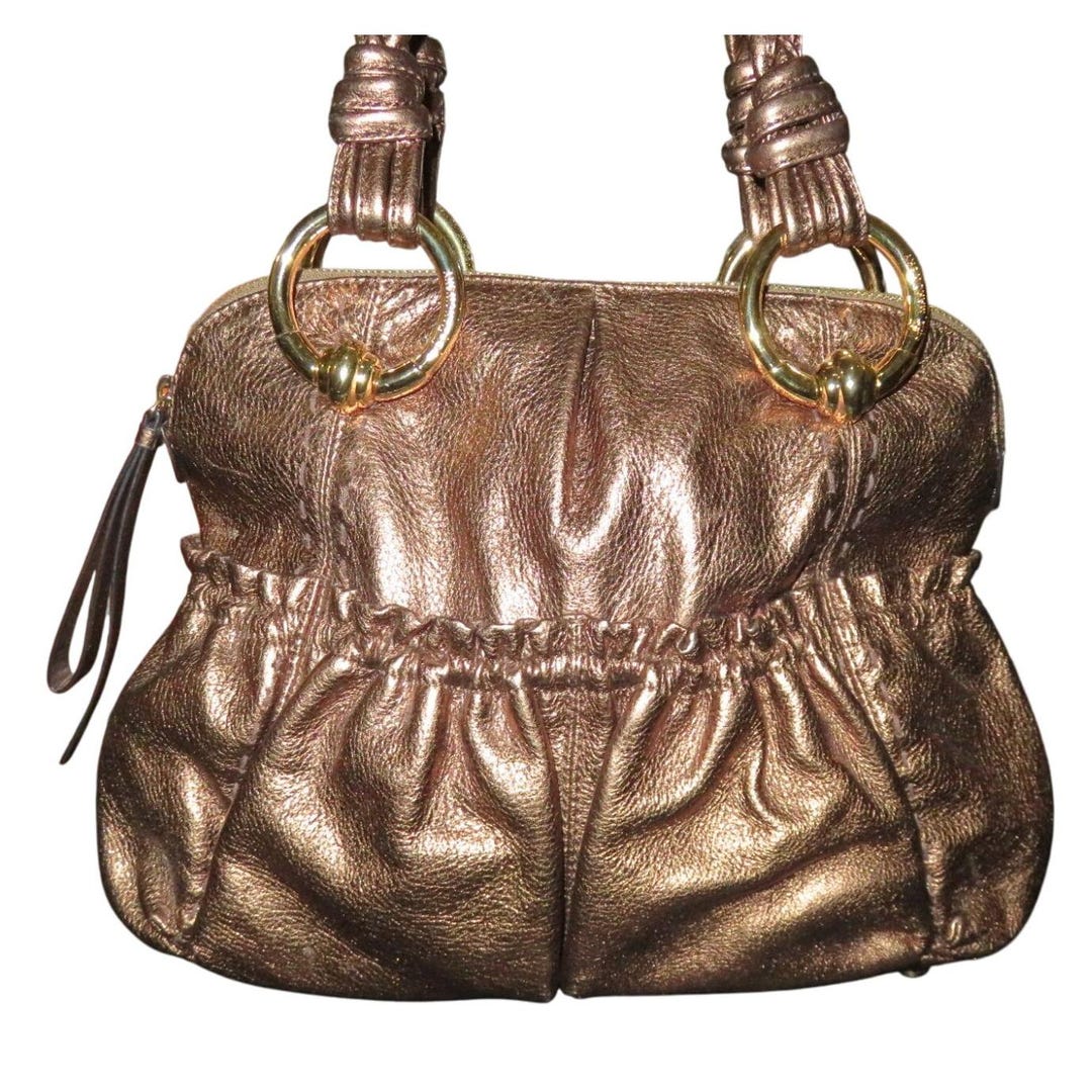 B MAKOWSKY Bronze Copper Metallic Leather Braided Straps Hobo Satchel ...