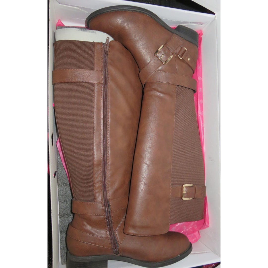 Isaac Mizrahi Tally Brown Italian Leather Riding Boots Buckle ...