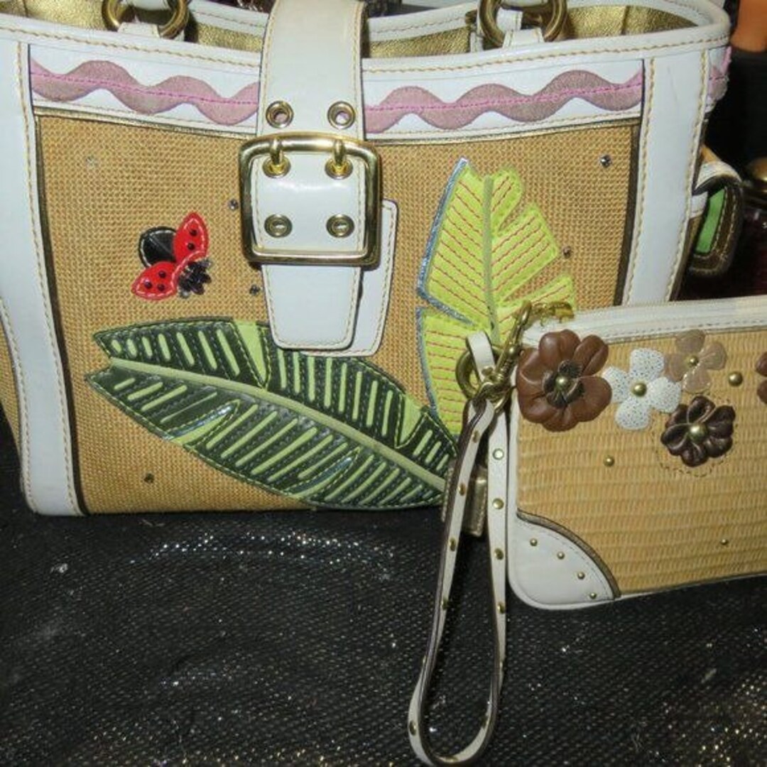 COACH 2004 Limited Edition Ladybug Leafy Crystal Woven Leather Satchel ...