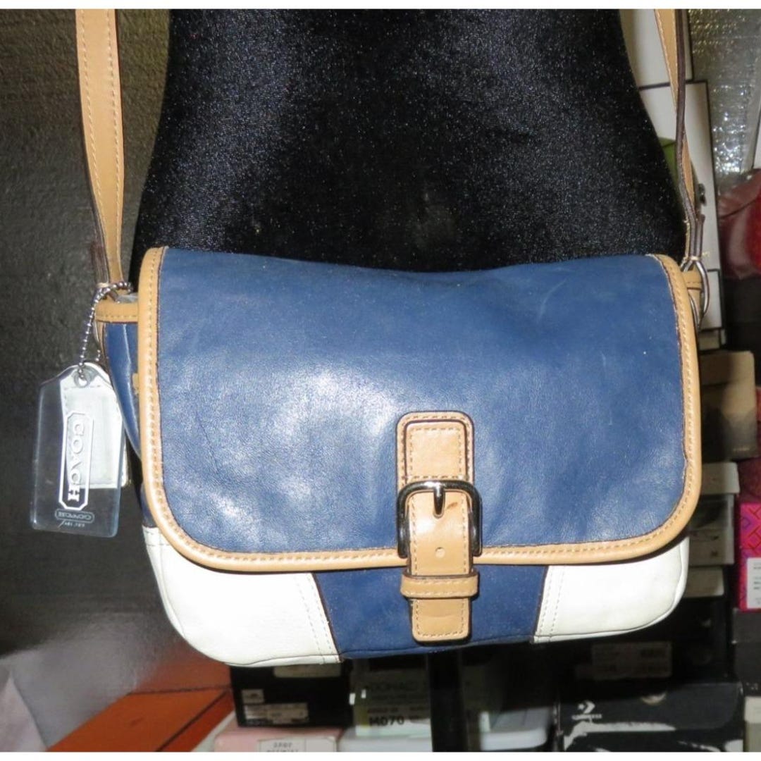 Coach Hadley Tricolor Colorblock Blue Tan & White Leather Crossbody - Etsy