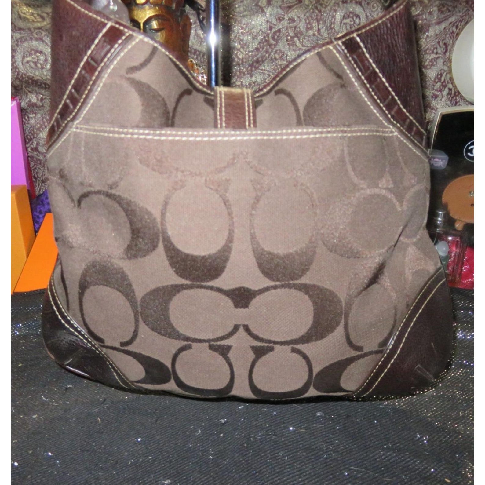 COACH Hampton Exotic Python Mixed Canvas & Leather Hobo Handbag Satchel ...