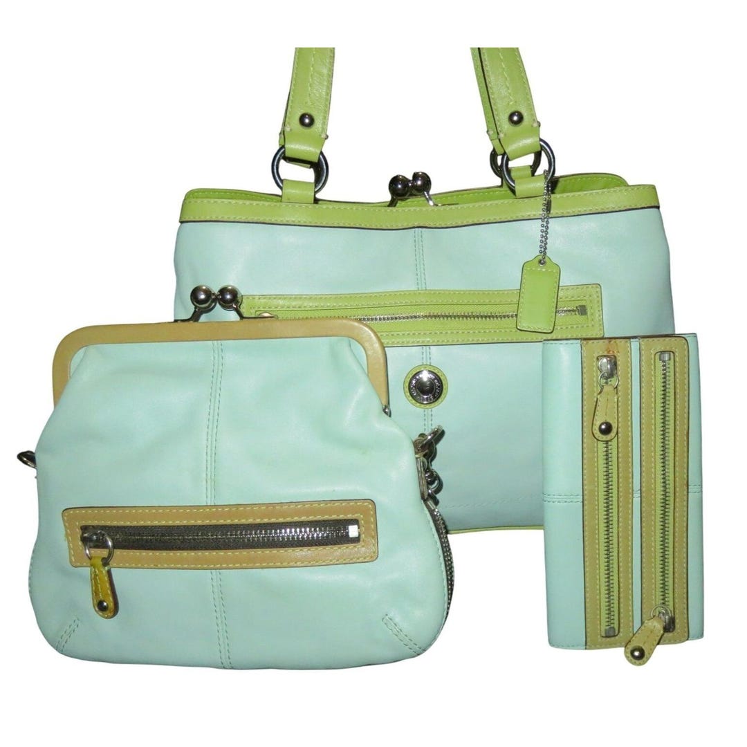 Coach Laura & Bonnie Seafoam Green Full Grain Leather Bag and Wallet ...