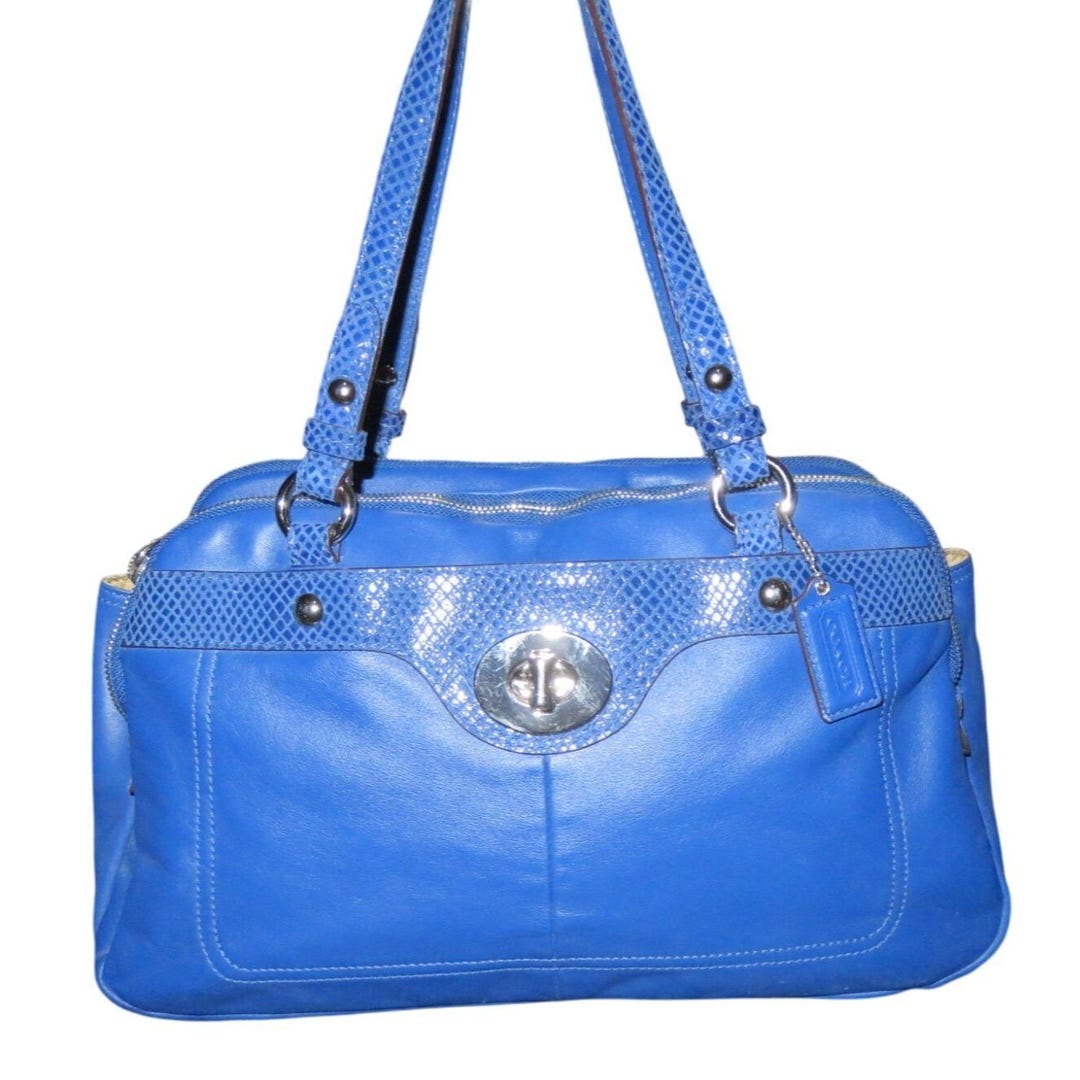 COACH Penelope Blue Exotic Snake Embossed Leather Trimmed Satchel ...