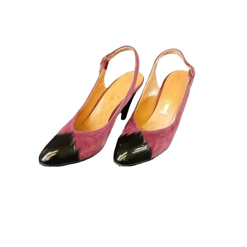 Mabel Julianelli Plum and Black Mixed Italian Leather & Suede Slingback ...