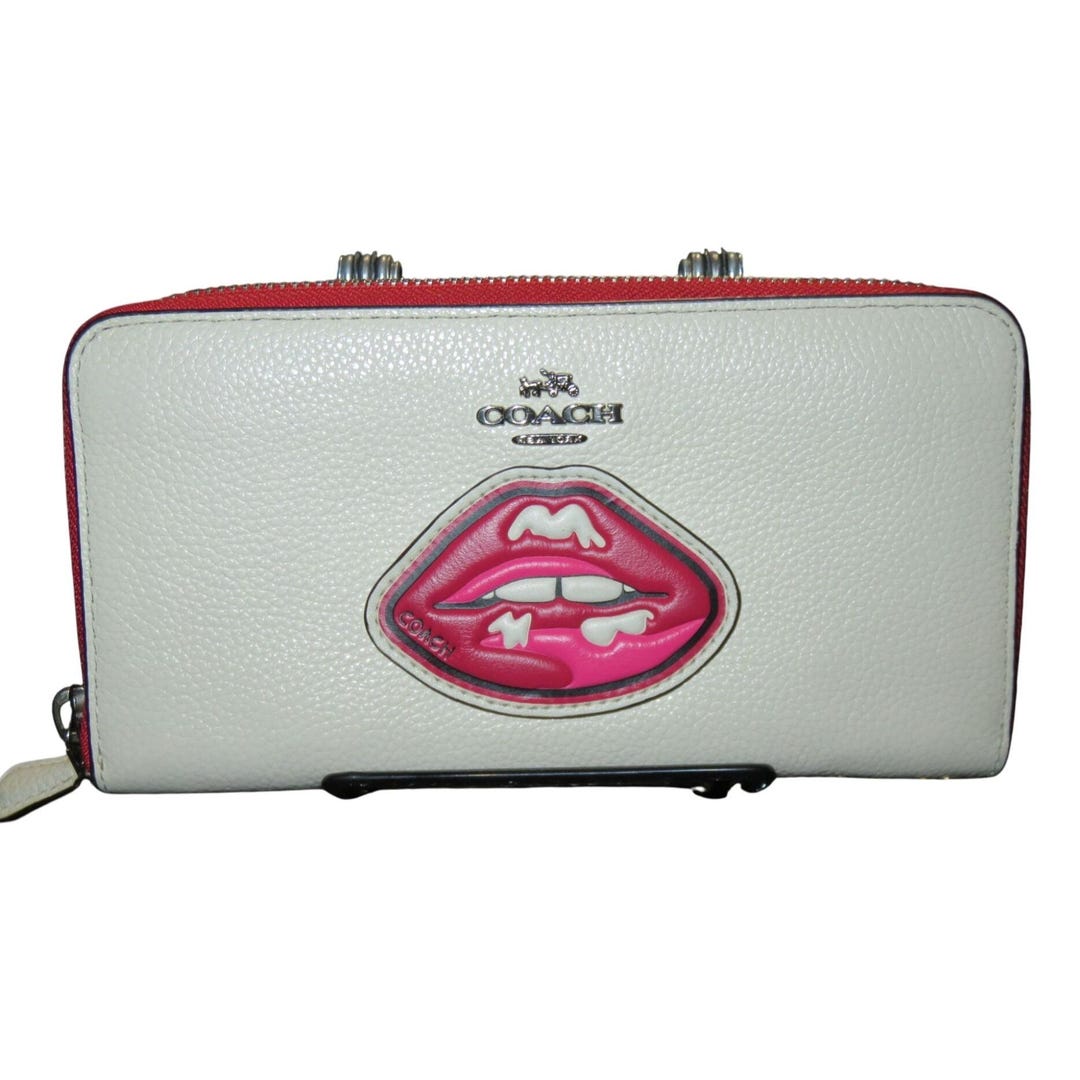 Coach Red Lips White Leather Accordion Zip Around Long Wallet - Etsy