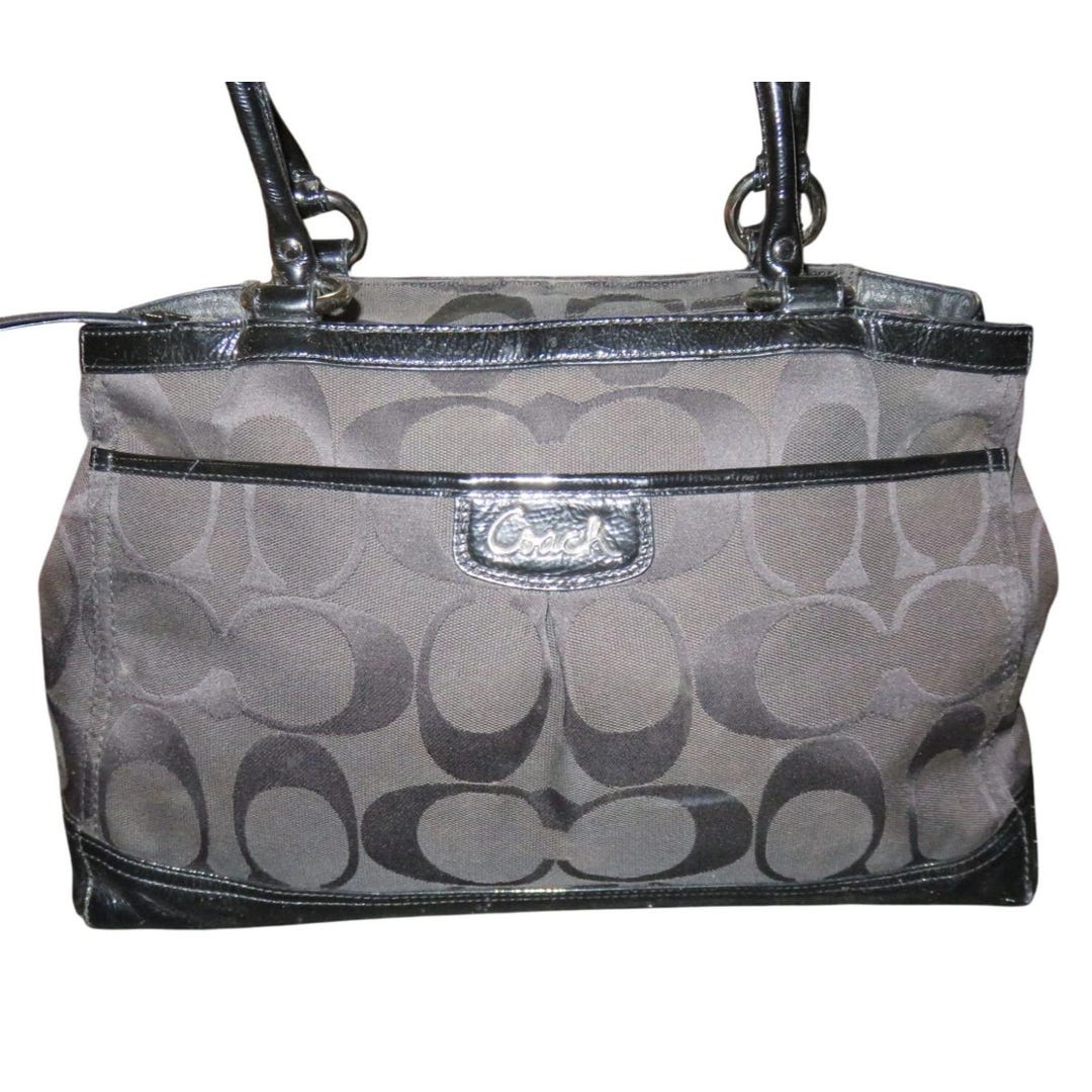 Coach Black Signature C Logo Canvas & Patent Leather Carryall Handbag ...