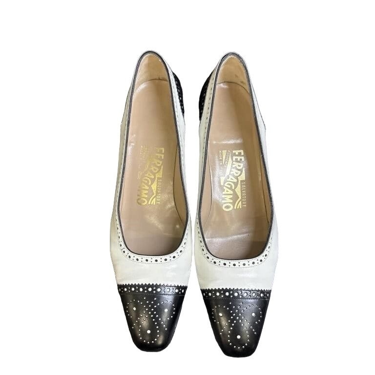 SALVATORE FERRAGAMO Black & White Laser Cut Italian Leather SALVATORE FERRAGAMO Black & White Laser Cut Italian Leather