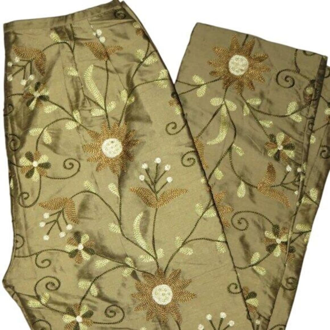 Karen Kane in Style 100% Silk Embroidered Capris Cropped Pants in Khaki ...