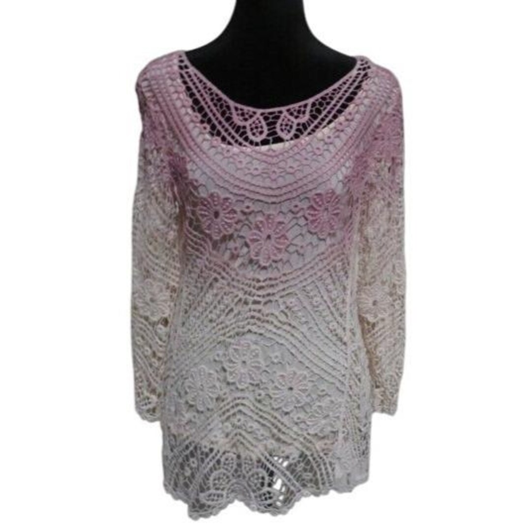 V Cristina Ombré Dégradé Crochet Lace Long Sleeve Tunic or Mini Dress ...
