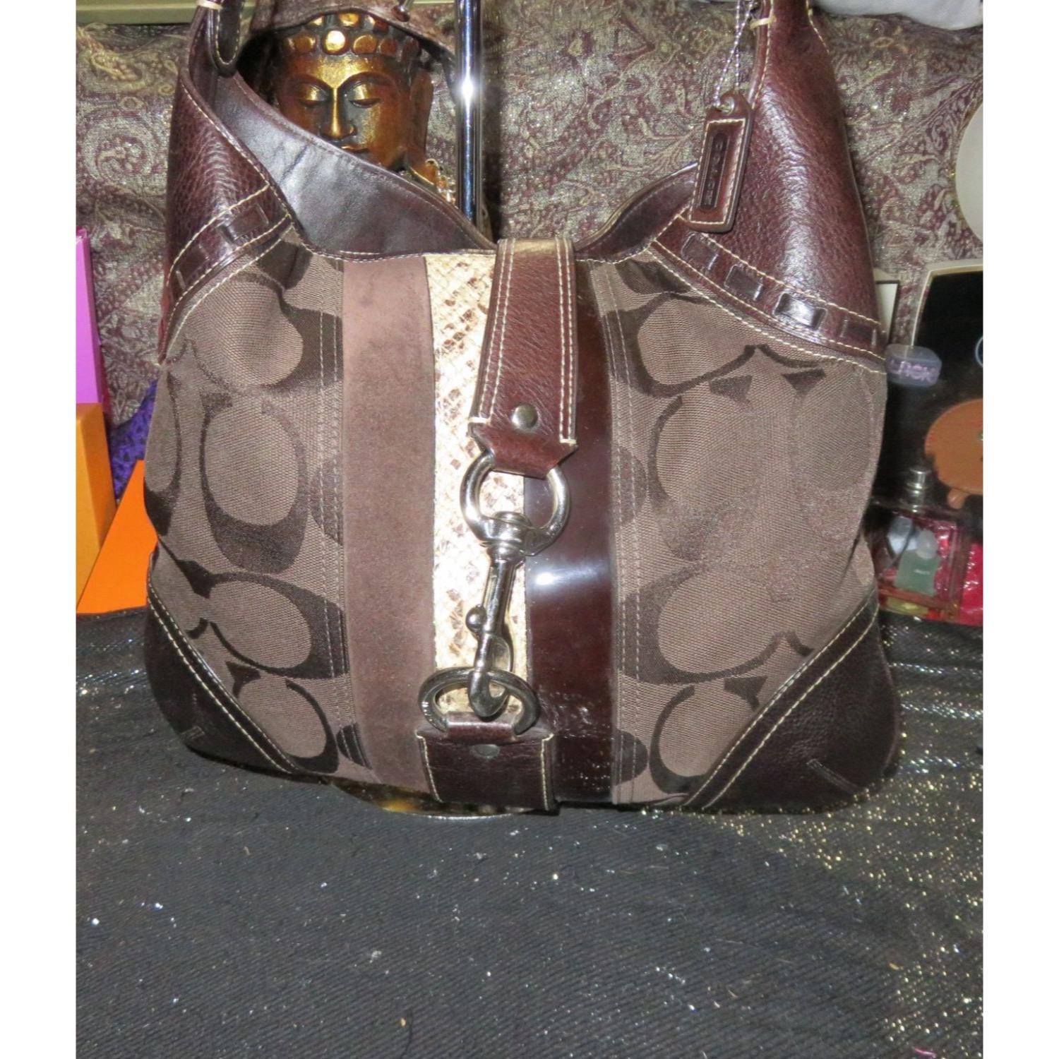 COACH Hampton Exotic Python Mixed Canvas & Leather Hobo Handbag Satchel ...
