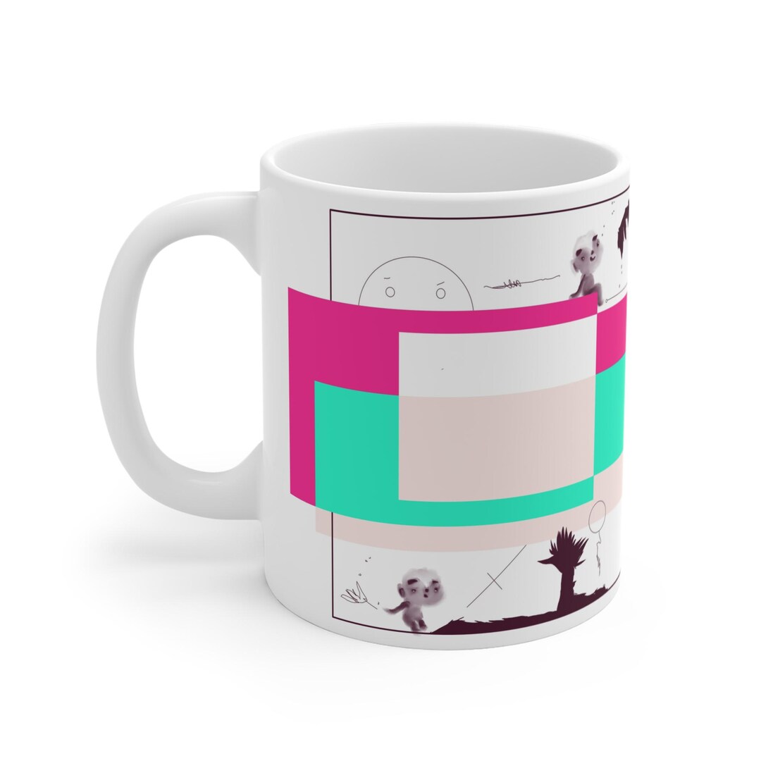 Pink Turquoise Geometric Art Mug, Symmetrical Color Block, Cute Ink ...