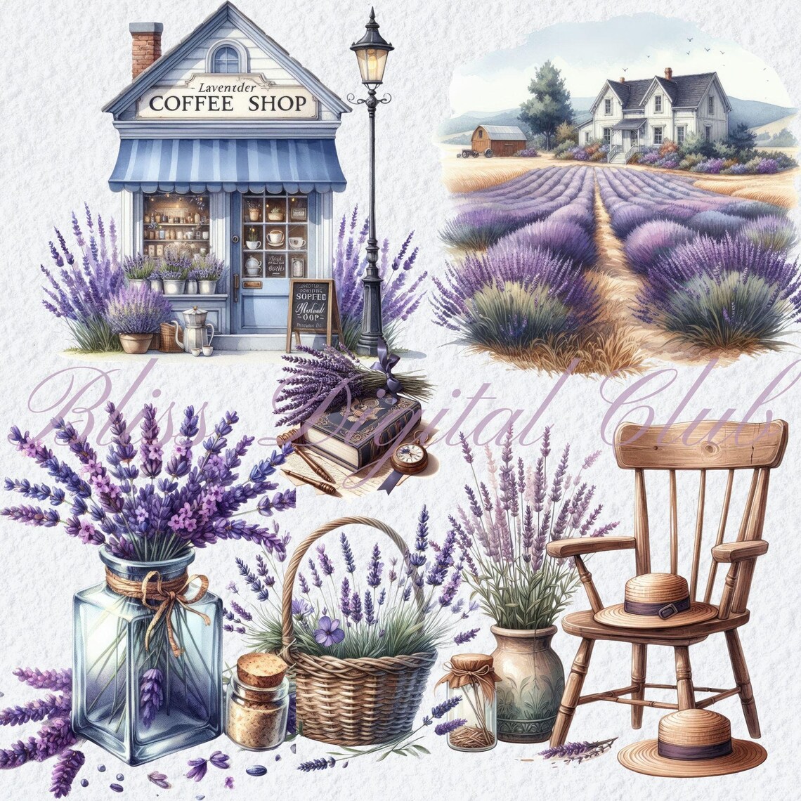Watercolor Spring Lavender, Cottagecore Clipart PNG, Cottage Living ...