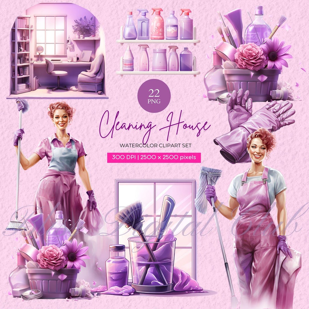 Watercolor Cleaning House, Cottagecore Clipart Png, Cottage Living ...