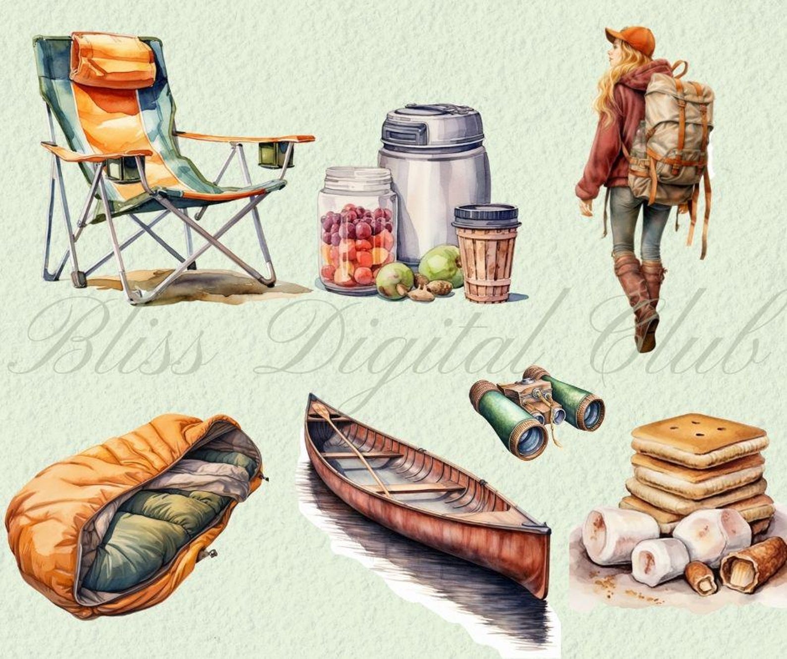 Watercolor Camp Adventure, Cottagecore Clipart Png, Cottage Living ...