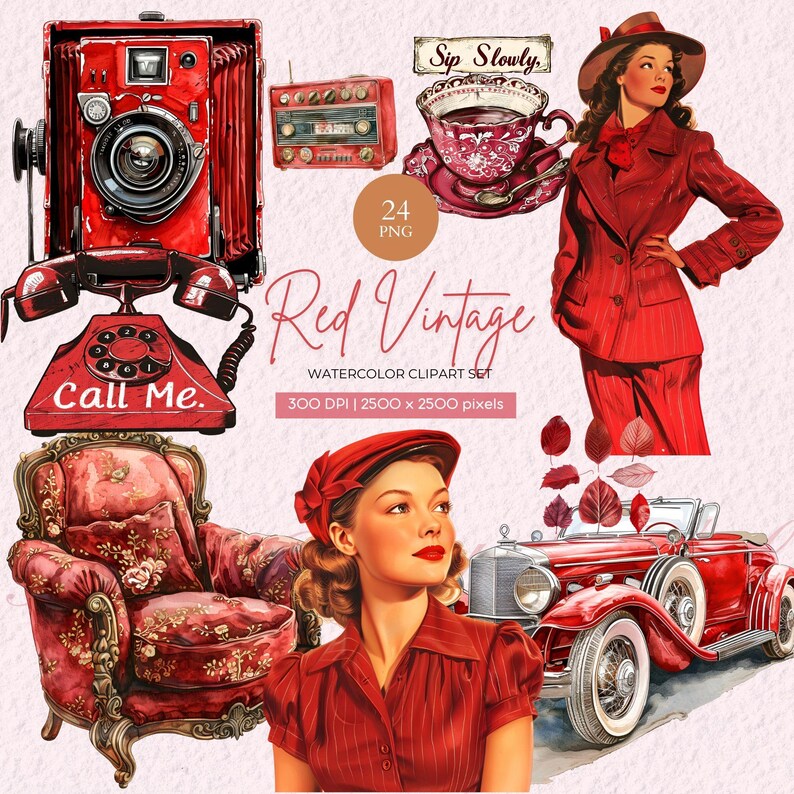 Watercolor Red Vintage, Cottagecore Clipart Png, Cottage Living, Red ...