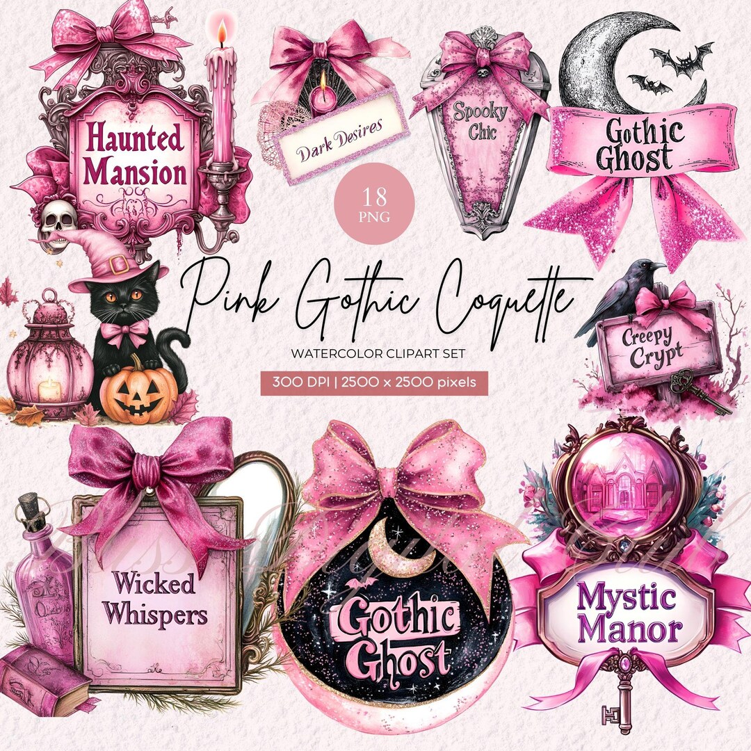 Watercolor Pink Gothic Coquette, Cottagecore Clipart Png, Cottage ...