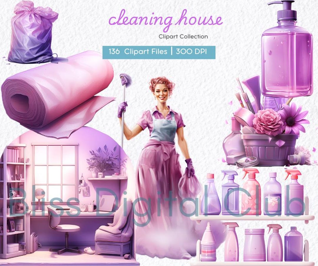 Sparkling Clean House Clipart Collection: Digital Designs for Cleaning ...
