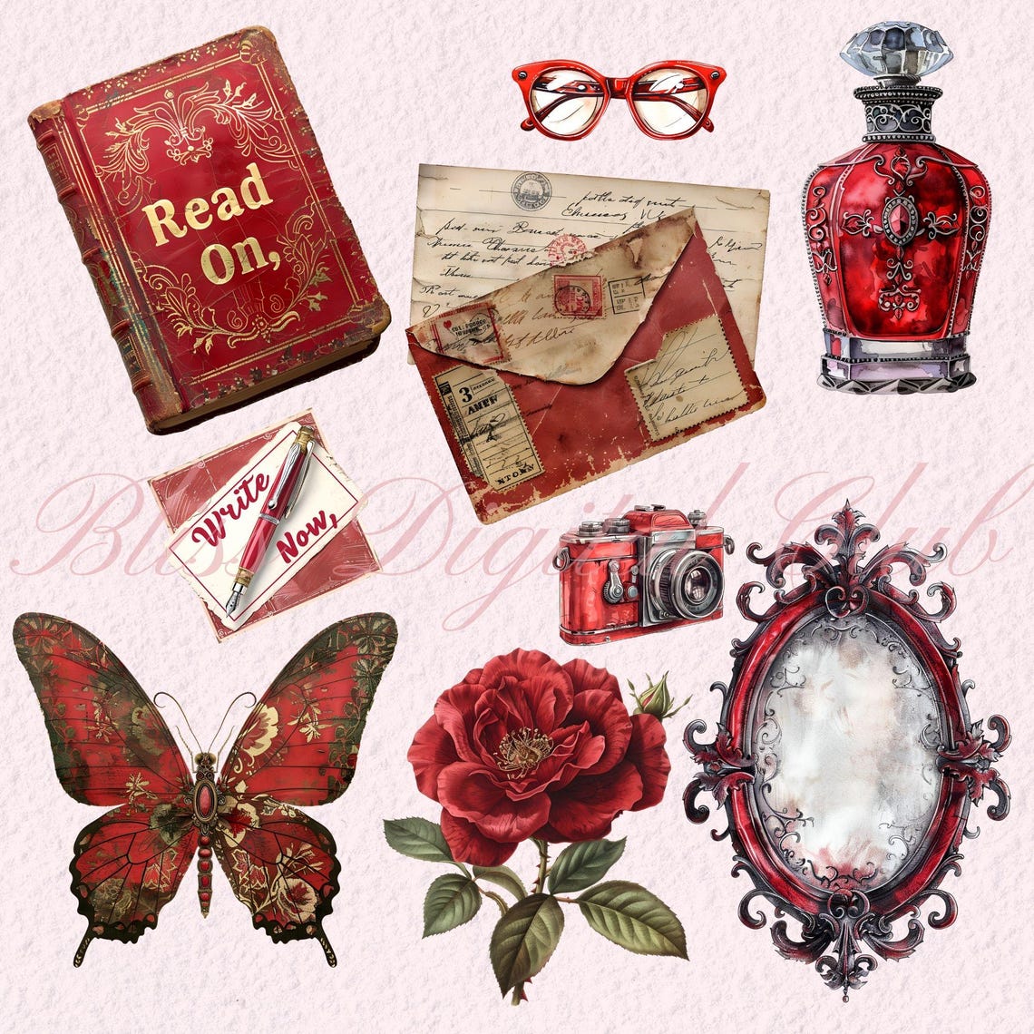 Watercolor Red Vintage, Cottagecore Clipart Png, Cottage Living, Red ...