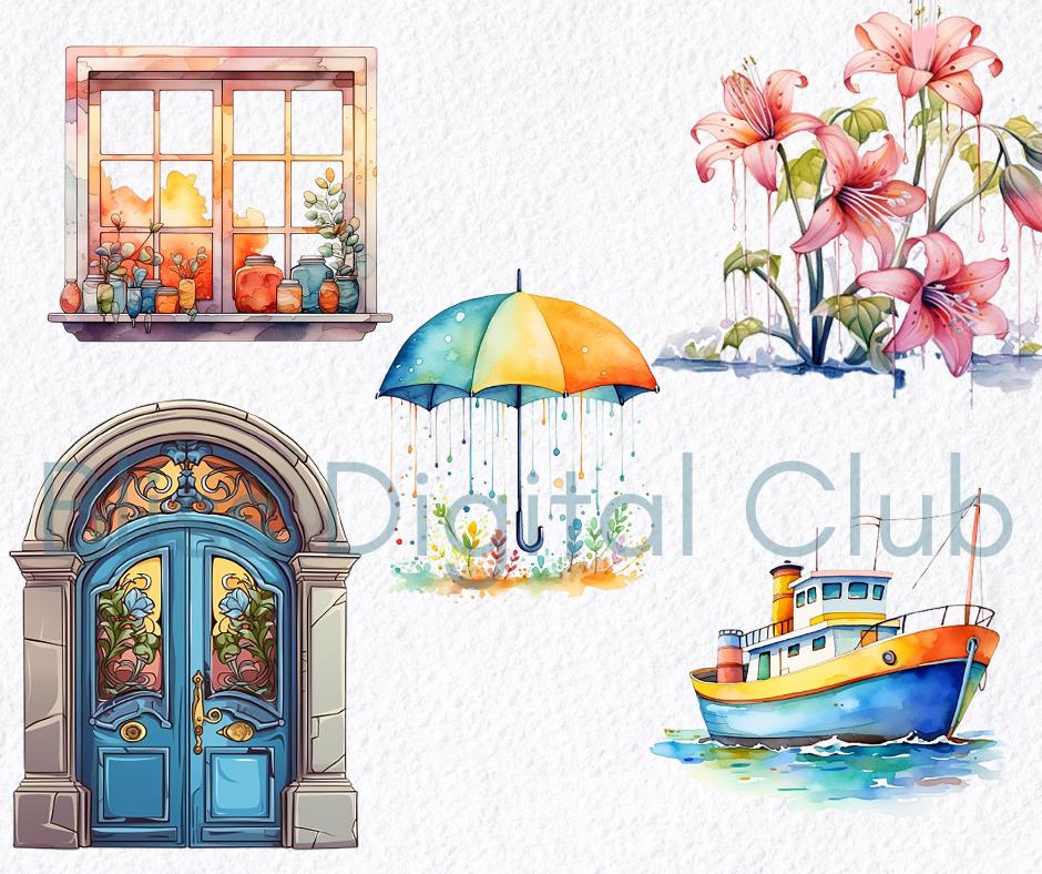Colorful Rainy Day Clipart Collection: Bright and Cheerful Digital ...