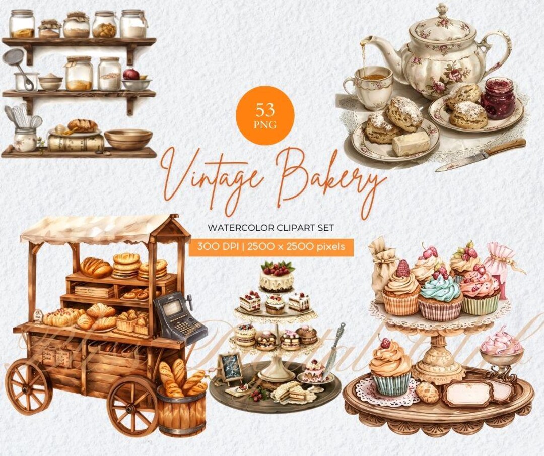 Watercolor Vintage Bakery, Cottagecore Clipart Png, Cottage Living ...
