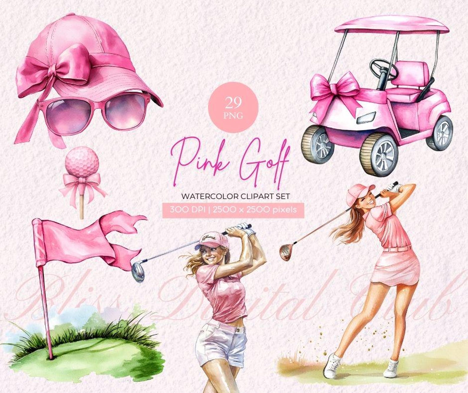 Watercolor Pink Golf, Cottagecore Clipart Png, Cottage Living, Pink ...