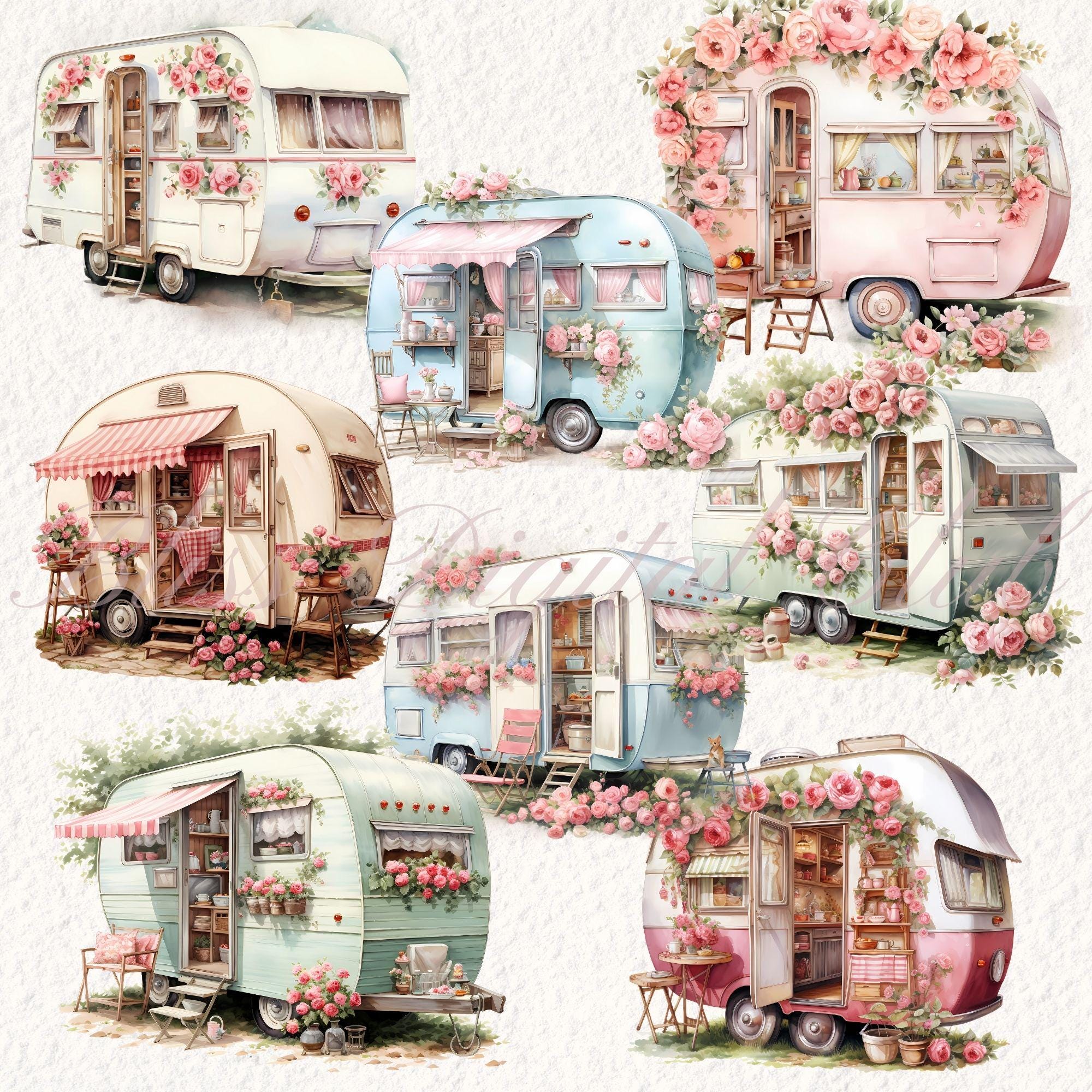 Watercolor Boho Caravans, Cottagecore Clipart Png, Cottage Living, Boho ...