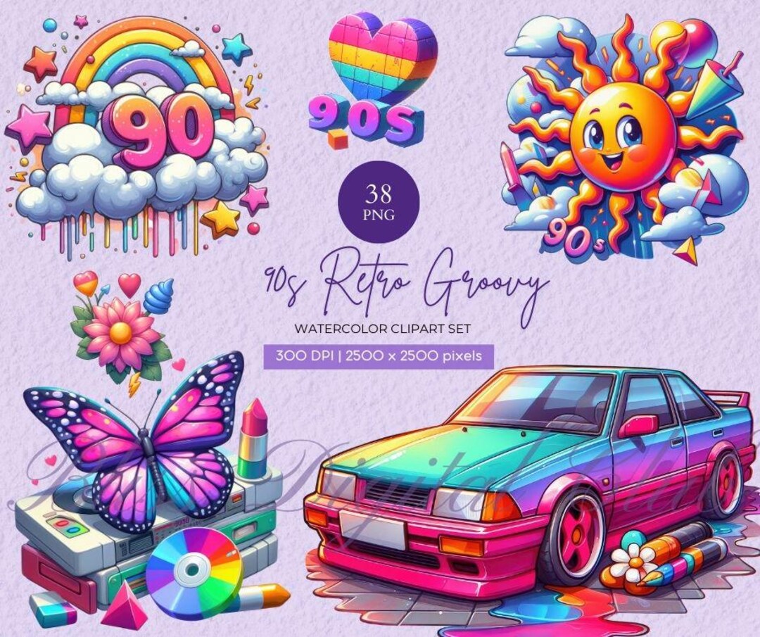 Watercolor Retro Groovy, Cottagecore Clipart Png, Cottage Living, Retro ...