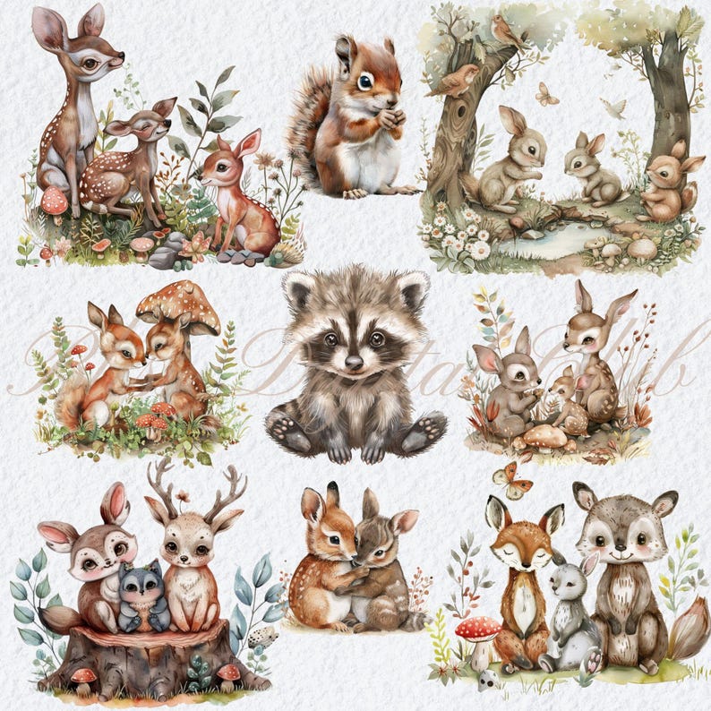 Watercolor Woodland Nursery, Cottagecore Clipart Png, Cottage Living ...