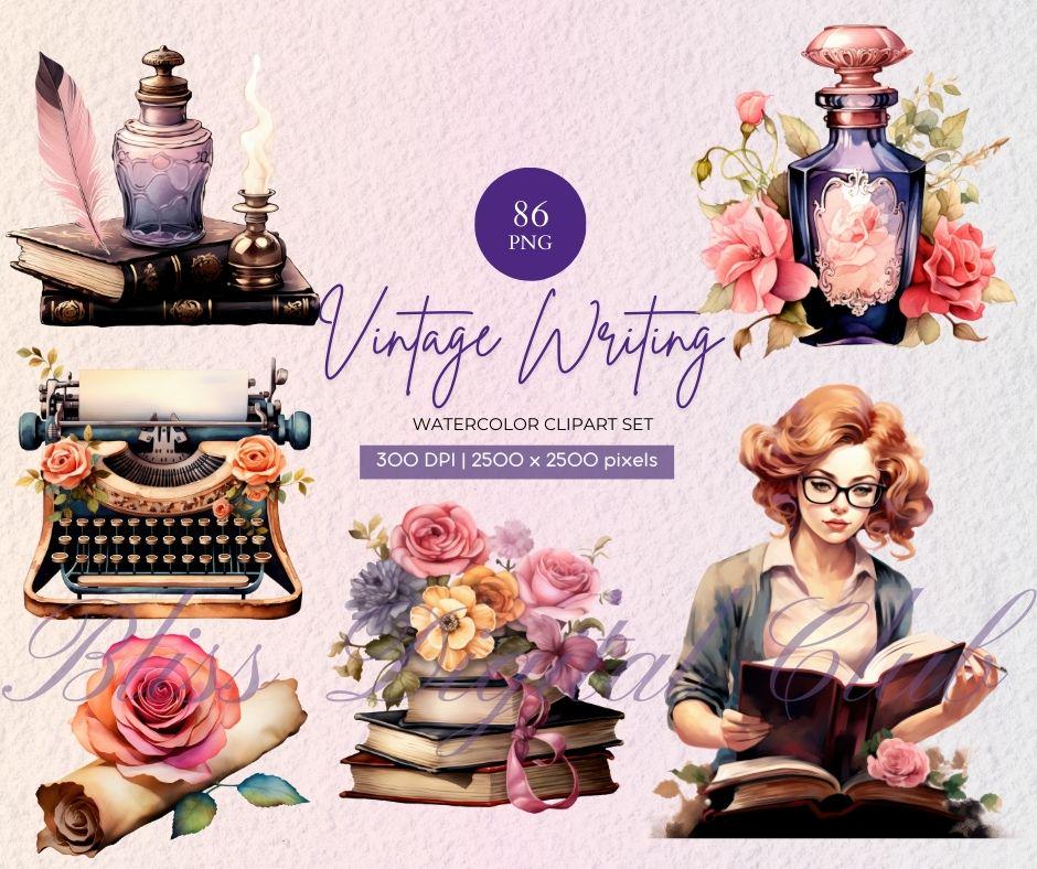 Watercolor Vintage Writing, Cottagecore Clipart Png, Cottage Living ...