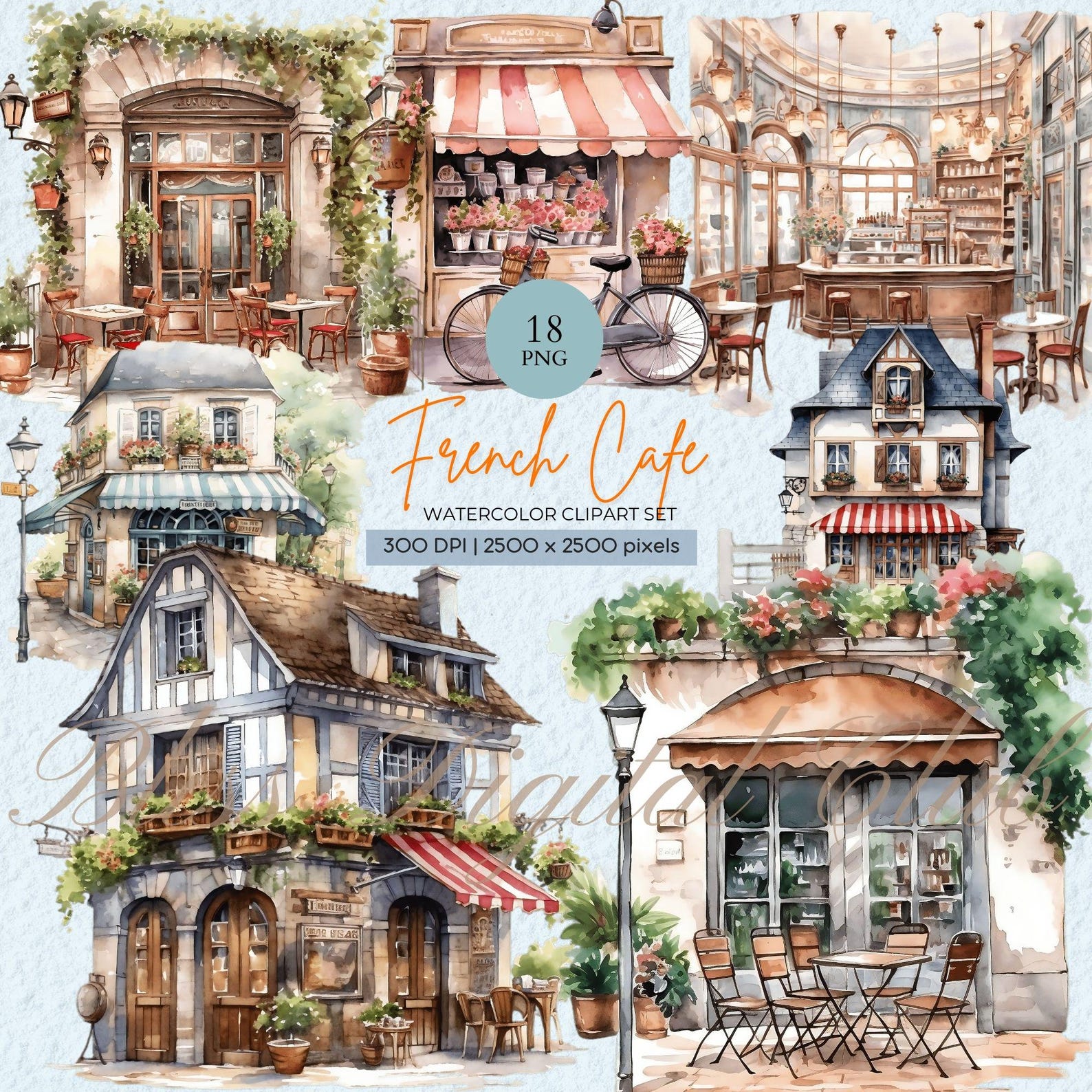 Watercolor French Cafe, Cottagecore Clipart Png, Cottage Living, French ...