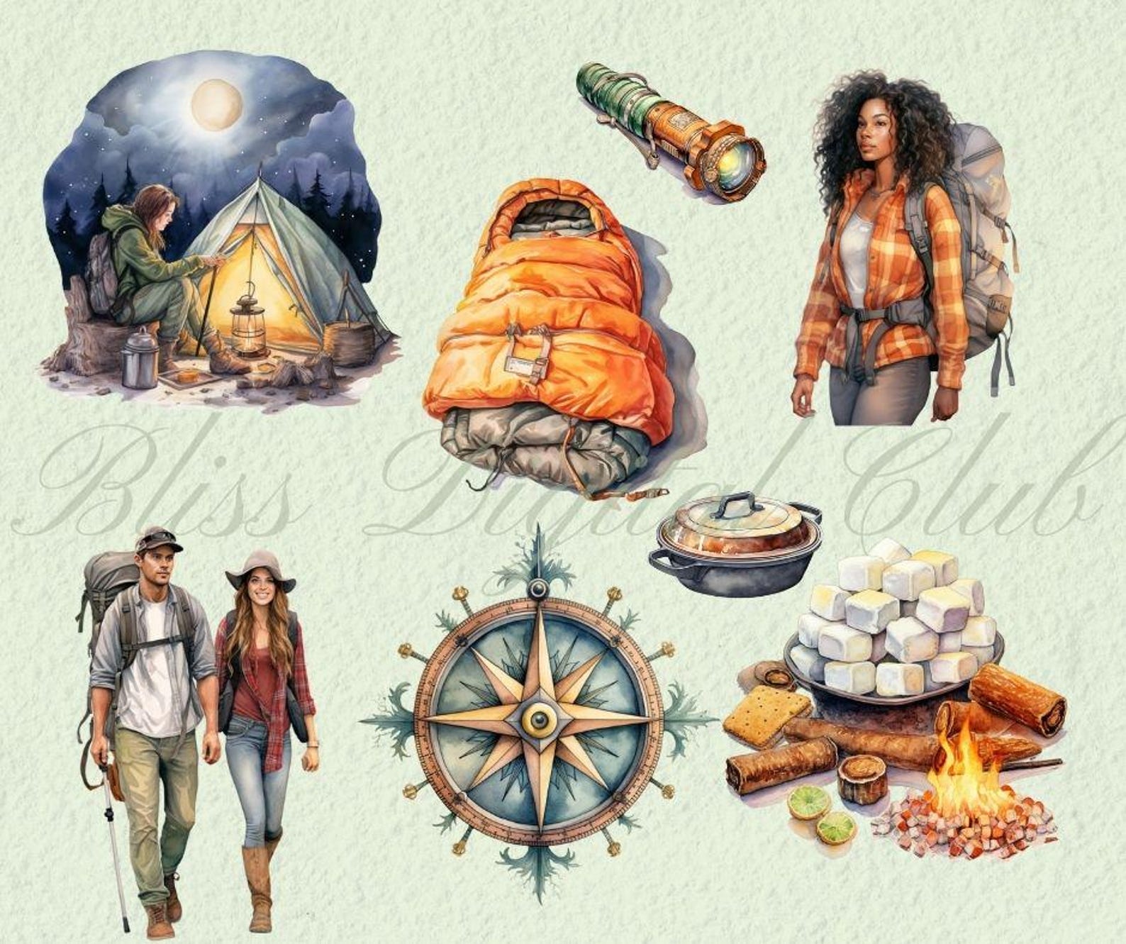 Watercolor Camp Adventure, Cottagecore Clipart Png, Cottage Living ...
