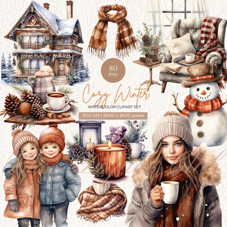 Watercolor Cozy Winter, Cottagecore Clipart PNG, Cottage Living, Cozy ...