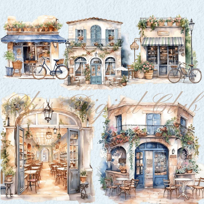 Watercolor French Cafe, Cottagecore Clipart Png, Cottage Living, French ...