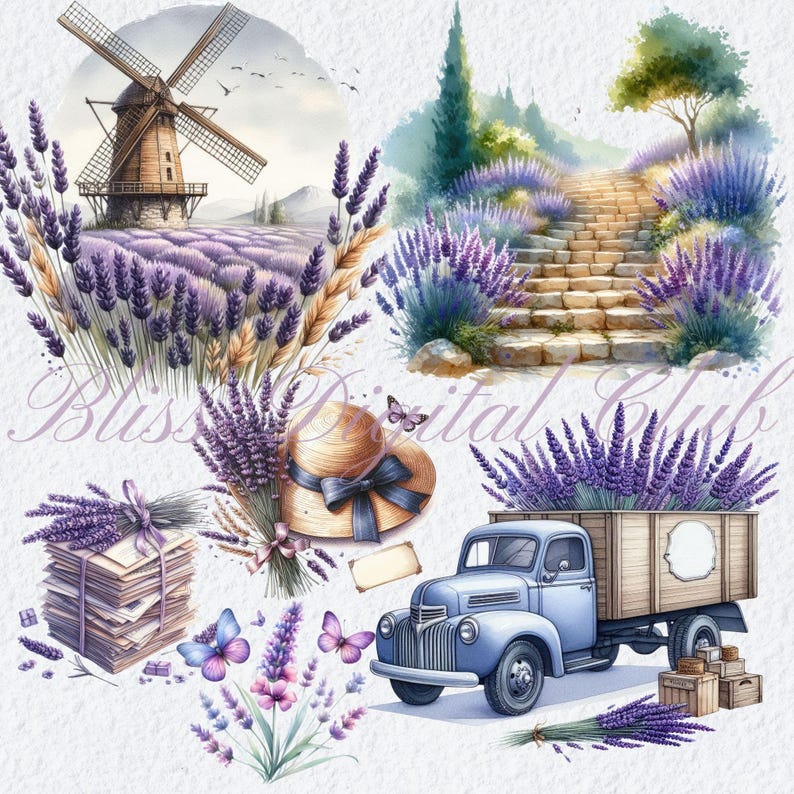 Watercolor Spring Lavender, Cottagecore Clipart PNG, Cottage Living ...
