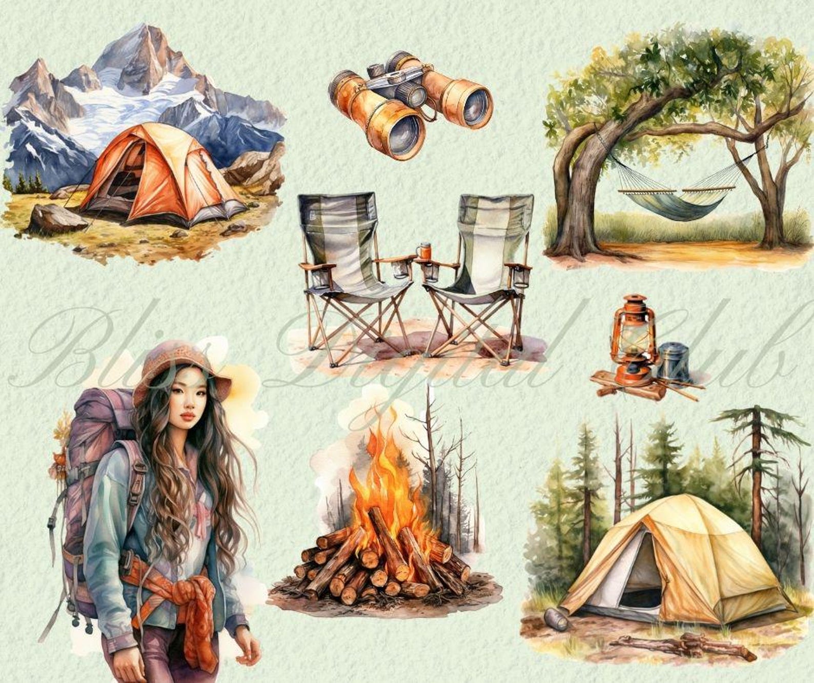 Watercolor Camp Adventure, Cottagecore Clipart Png, Cottage Living ...