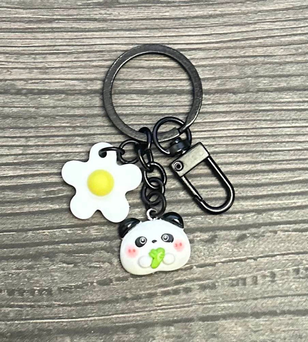 Cute Panda Keychain With Flower Charm - Adorable Animal Keychain - Etsy