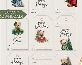 Printable Christmas Gift Tags, Merry Christmas Present Tags, Watercolor ...