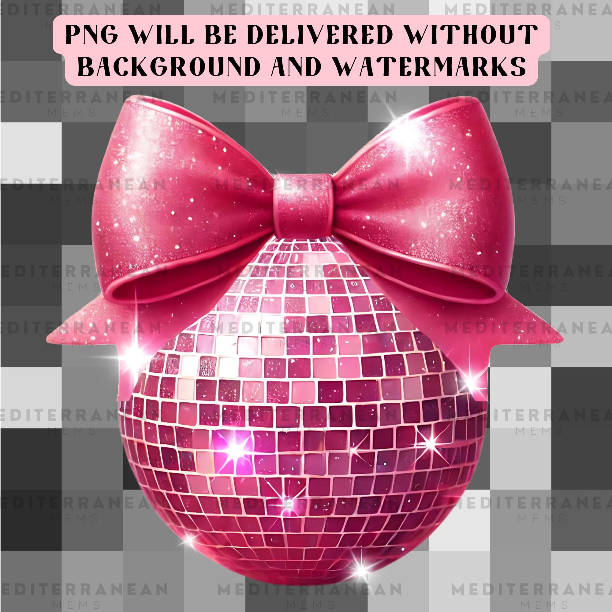 Pink Sparkly Disco Ball Bow PNG, New Years Eve Disco Ball DTF, Glitter ...