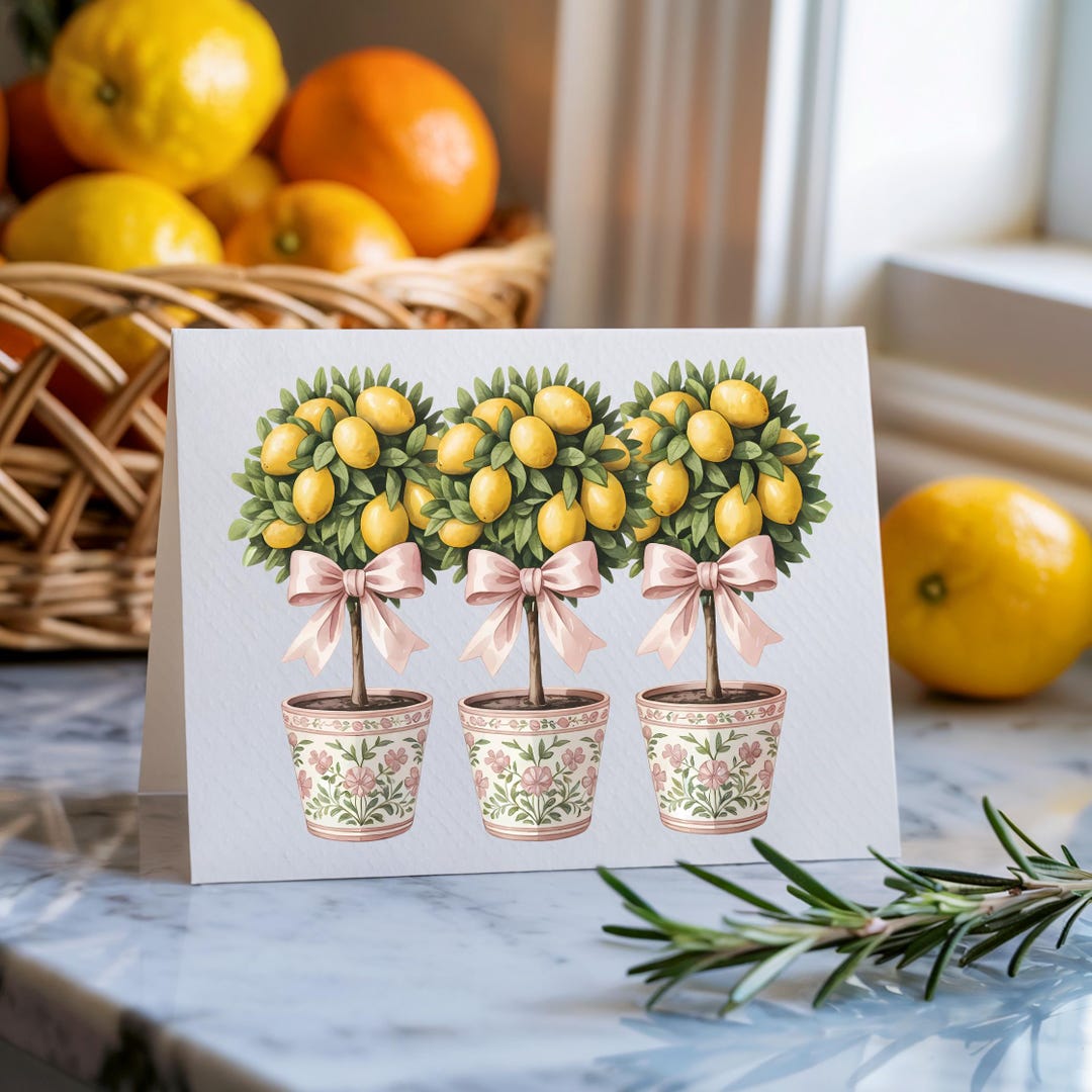 Pink Chinoiserie Lemon Topiaries Png, Watercolor Summer Invitation Png ...