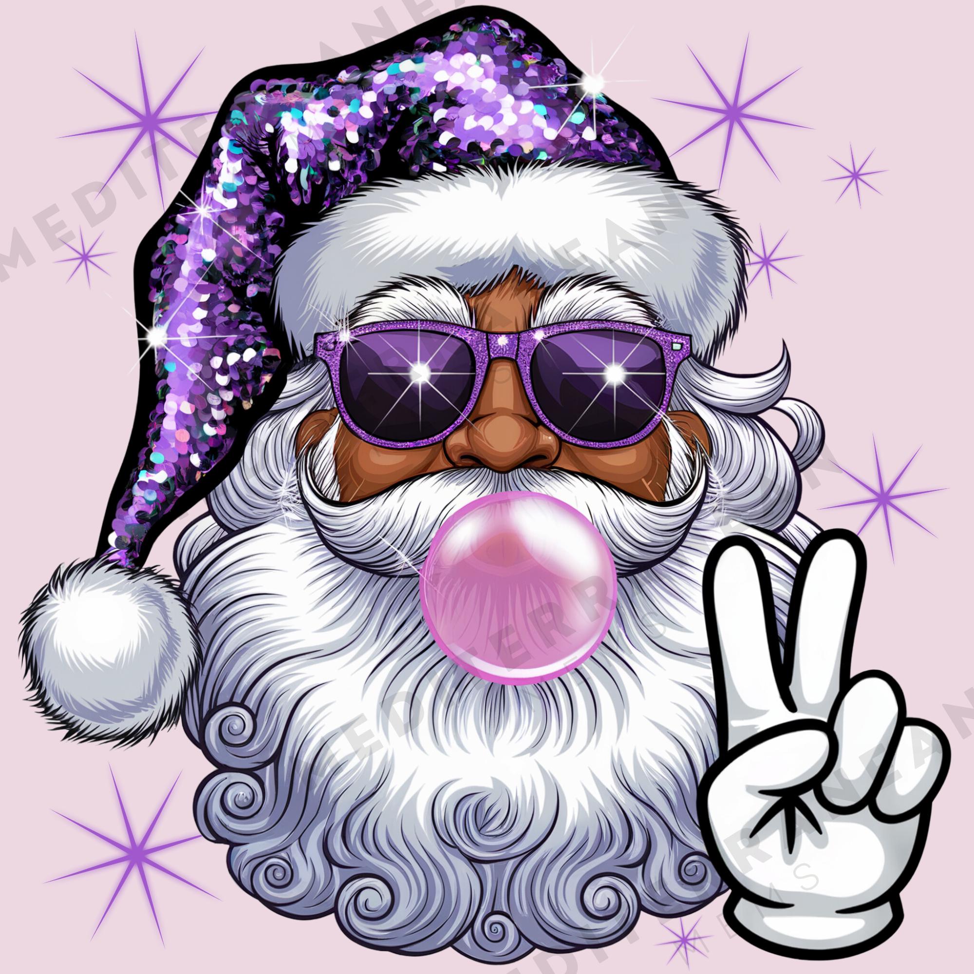 Purple Sequin Black Santa Bubble Gum PNG, Sparkling Santa Claus Digital ...