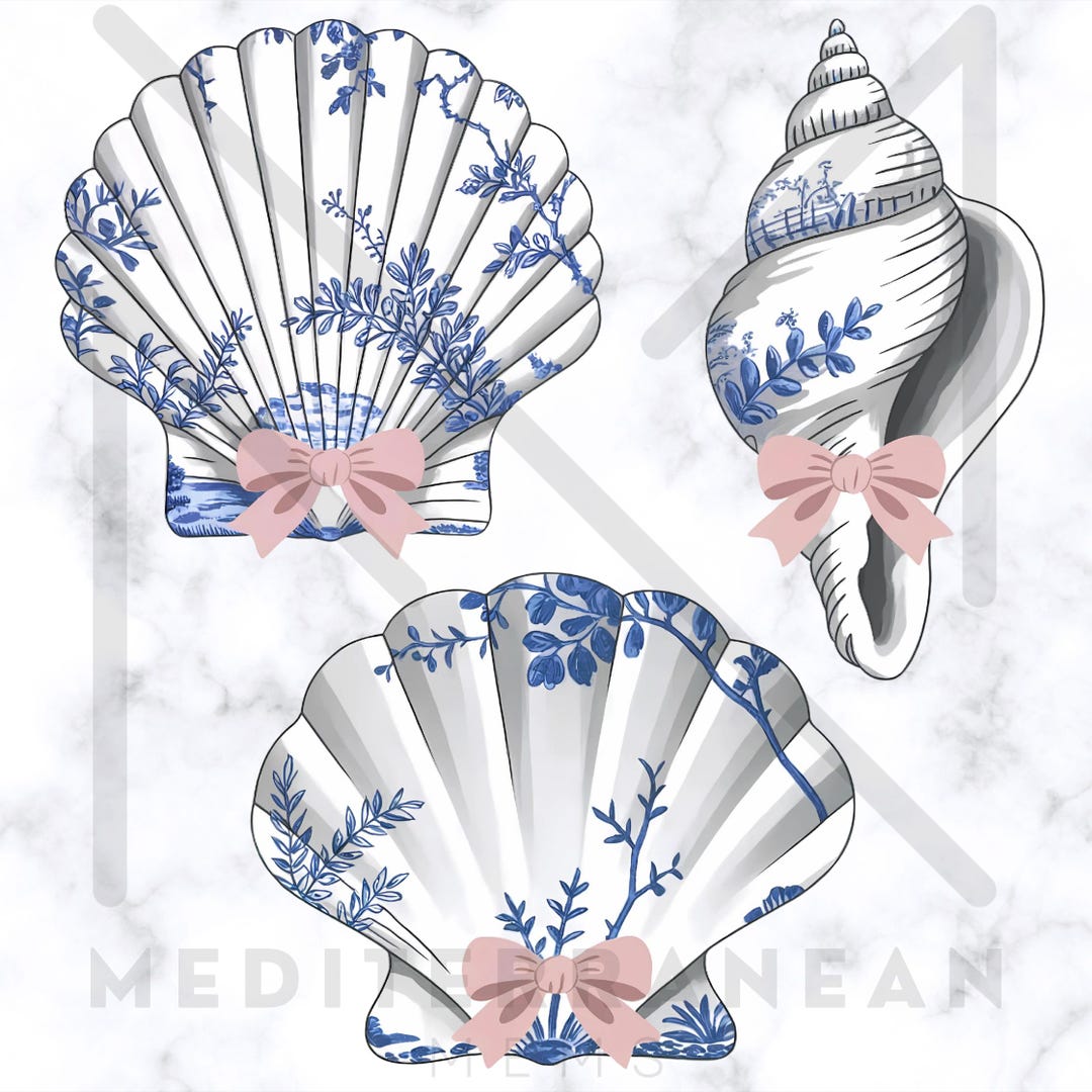 Chinoiserie Shells PNG, Toile De Jouy Coquette Ocean Design, French ...