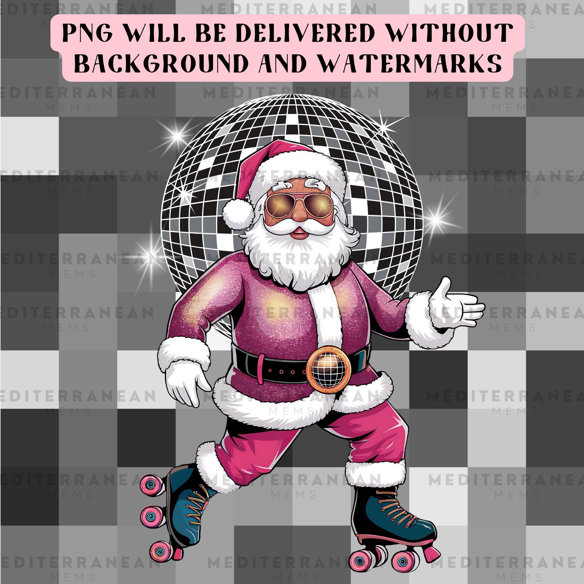 Disco Santa PNG, Roller Skating Santa Claus Digital Download, Sparkly ...