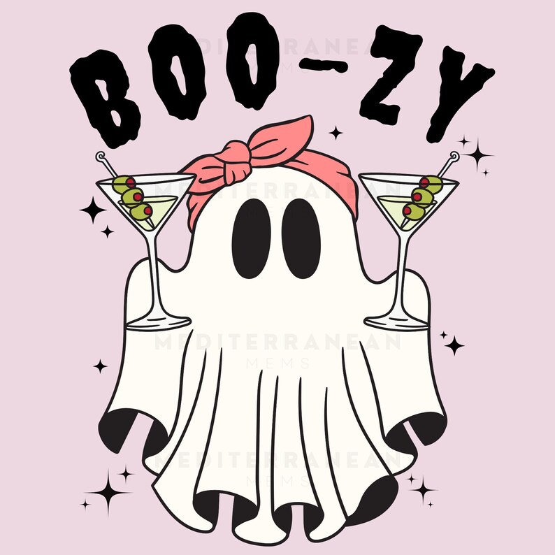 Boozy Ghost Martinis Halloween PNG, Halloween Ghost Digital Art, Funny ...
