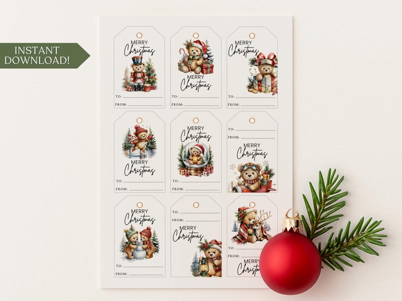 Printable Christmas Gift Tags, Merry Christmas Present Tags, Watercolor ...