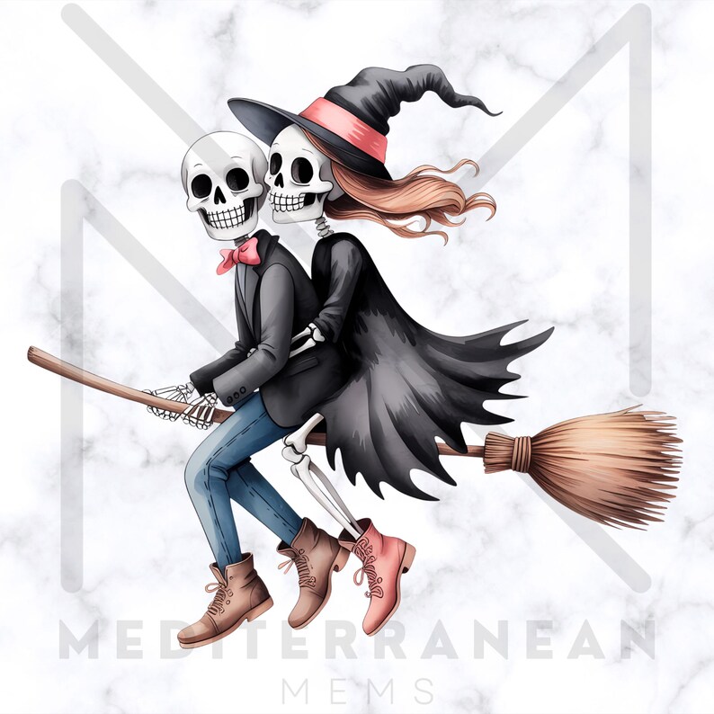 9 Skeleton Couples Clipart, Watercolor Halloween Design, Spooky Scary ...