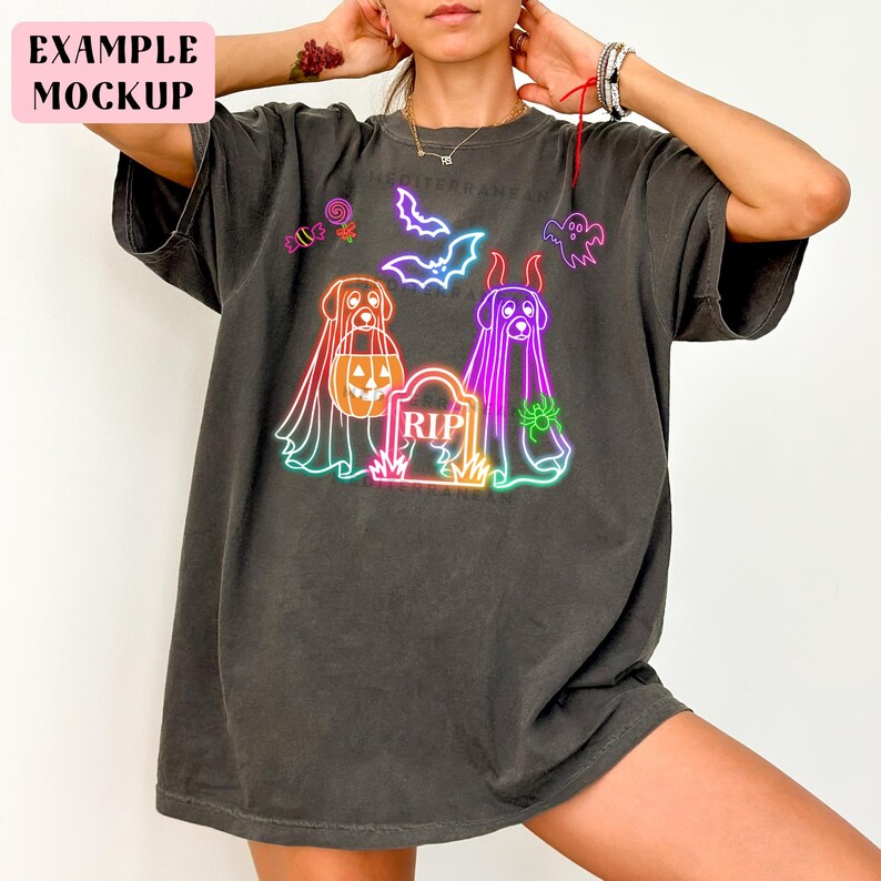 Neon Dog Ghost Png, Neon Halloween Png, Spooky Season Png, Pumpkin Png, Spider Png, Bats Png ...