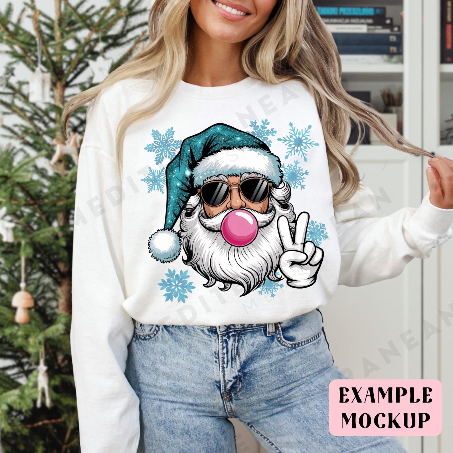 Glitter Teal Santa Bubble Gum PNG, Sparkling Santa Claus Digital ...