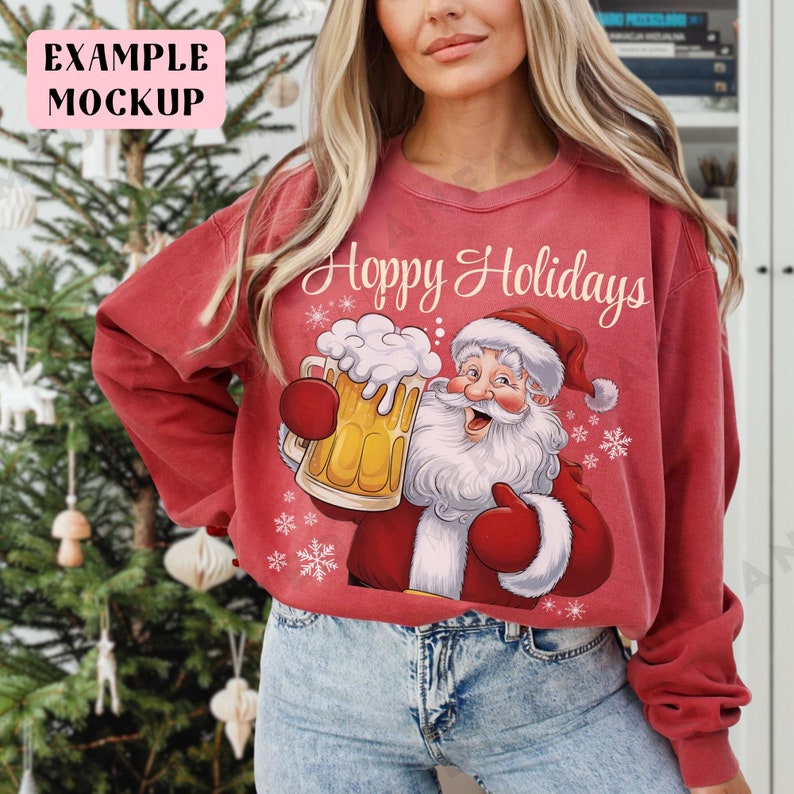 Hoppy Holidays Santa Beer PNG, Funny Ugly Christmas Sweater Design ...